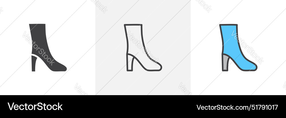 Heeled boot icon set black filled and outlined Vector Image