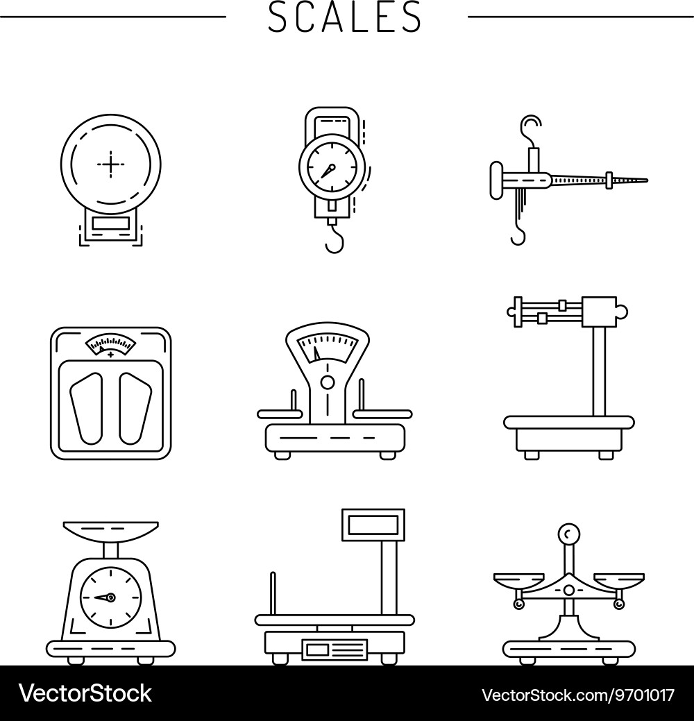 Linear icons of scales Royalty Free Vector Image
