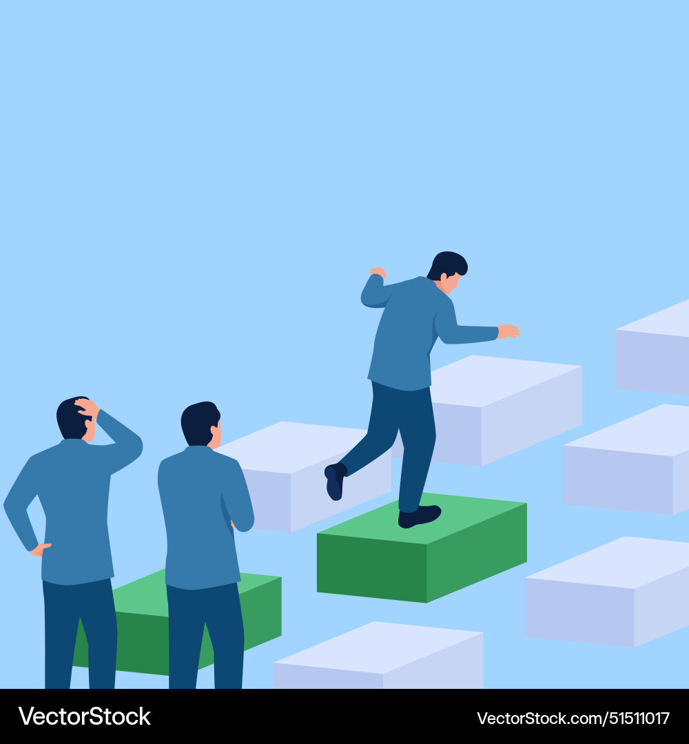 Man jumping over box shows safe path Royalty Free Vector