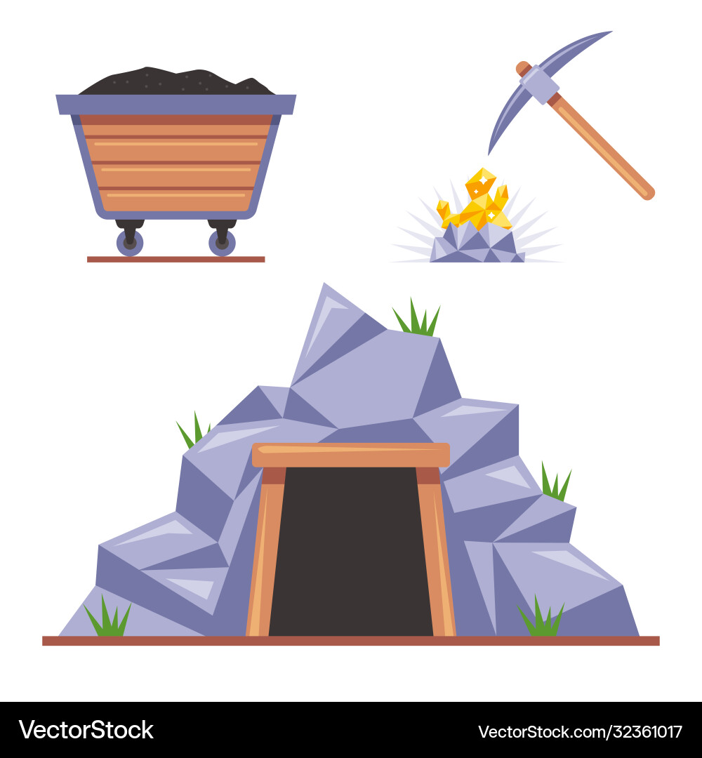 Mine in rock for mining pickaxe hits Royalty Free Vector
