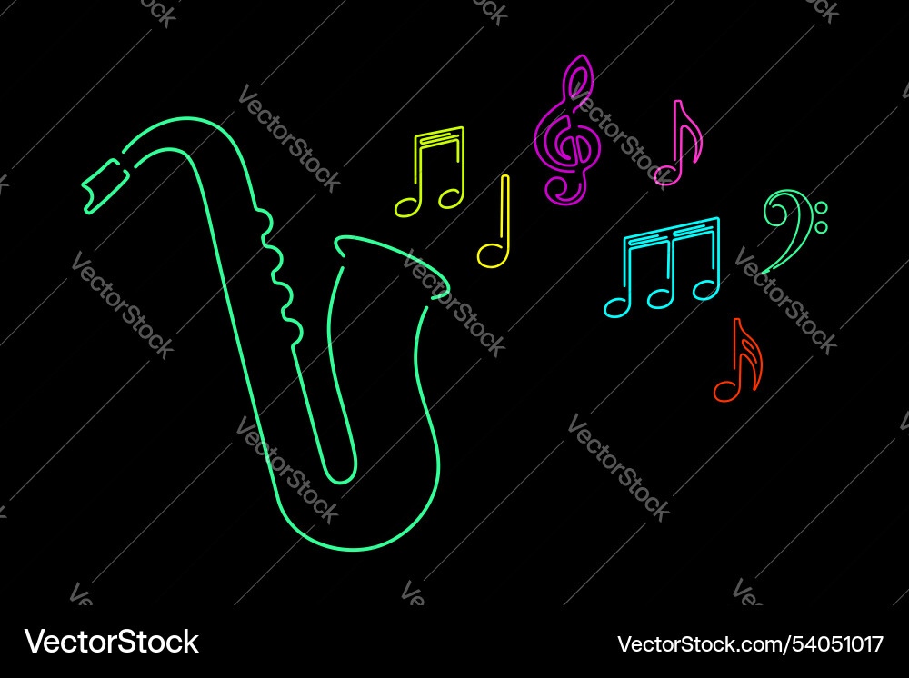 Neon saxophone with music notes seamless pattern Vector Image