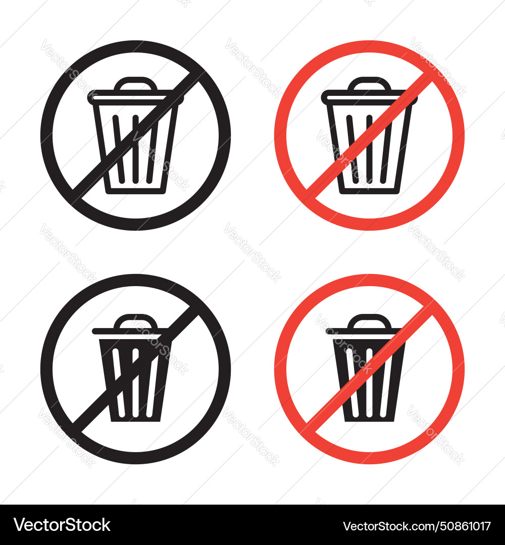 No trash icon set bin waste symbol Royalty Free Vector Image