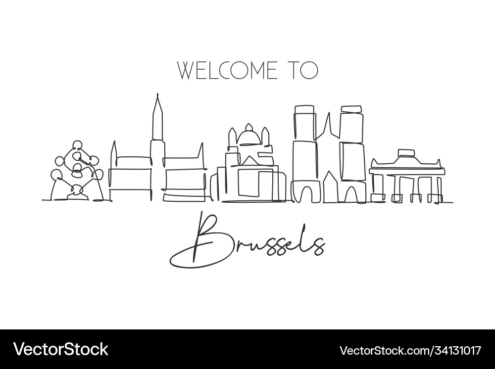 One single line drawing brussels city skyline Vector Image