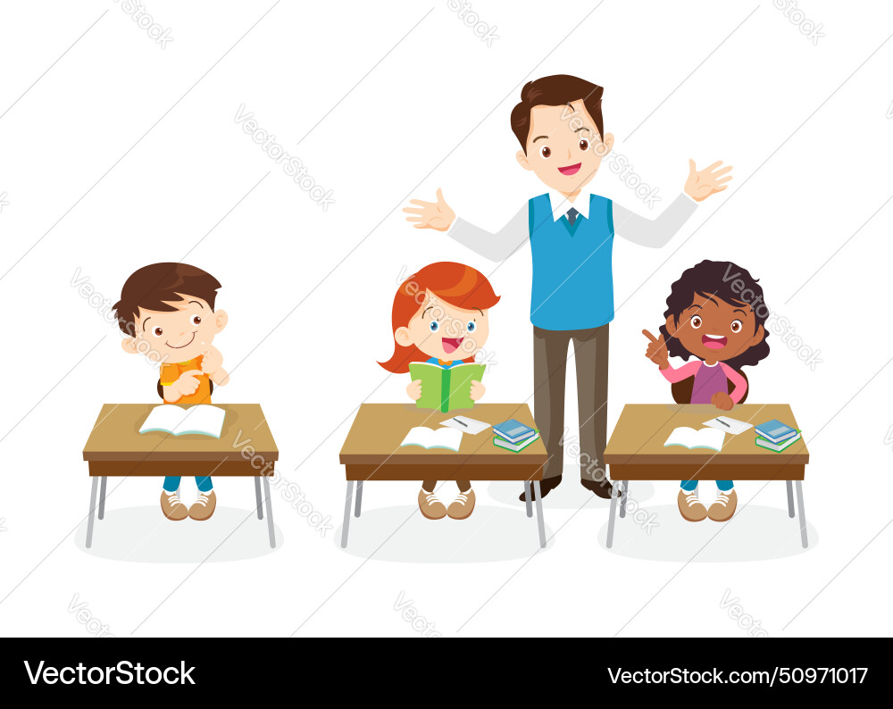 Students and teacher in classroom Royalty Free Vector Image
