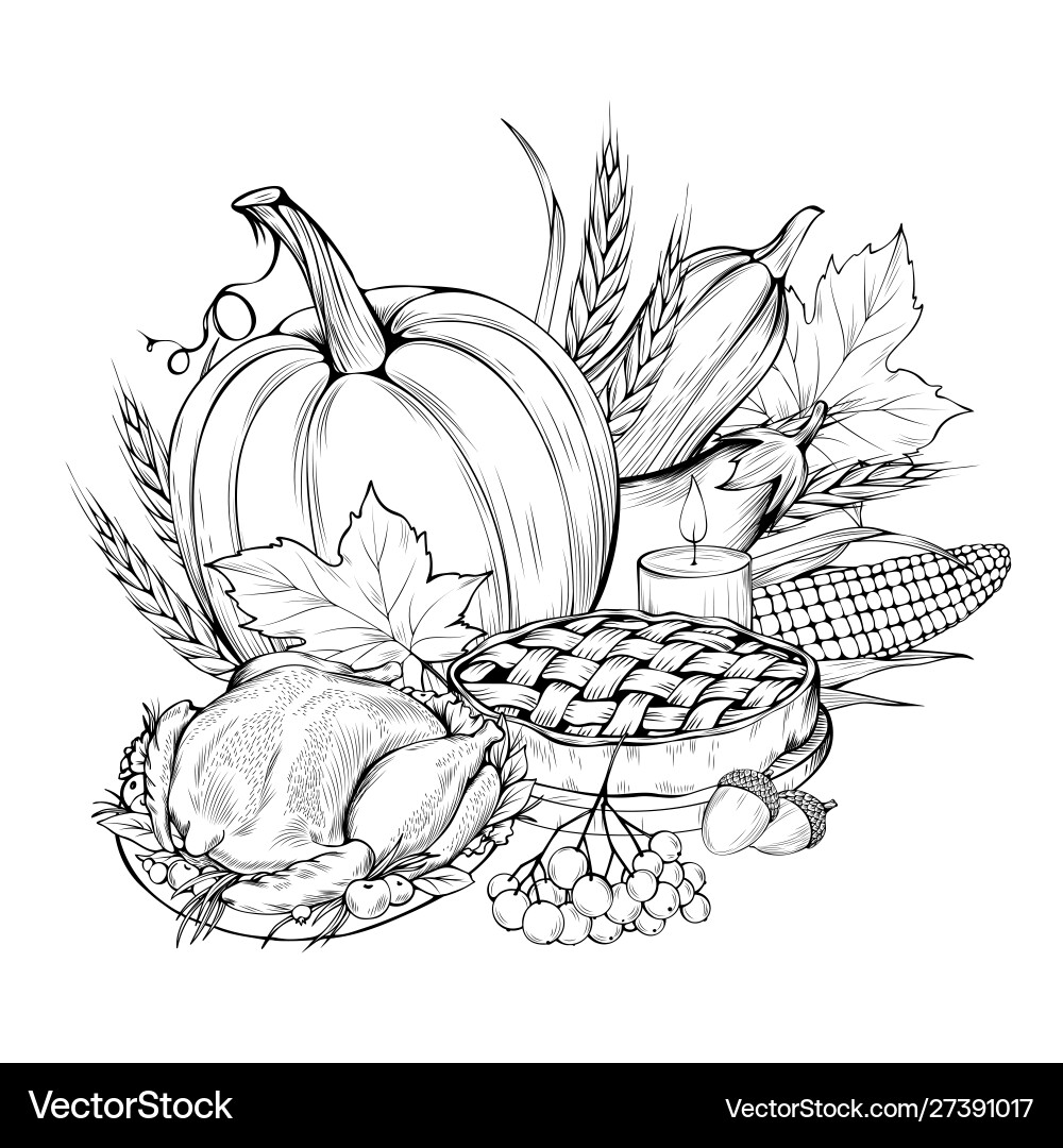Thanksgiving food coloring book Royalty Free Vector Image