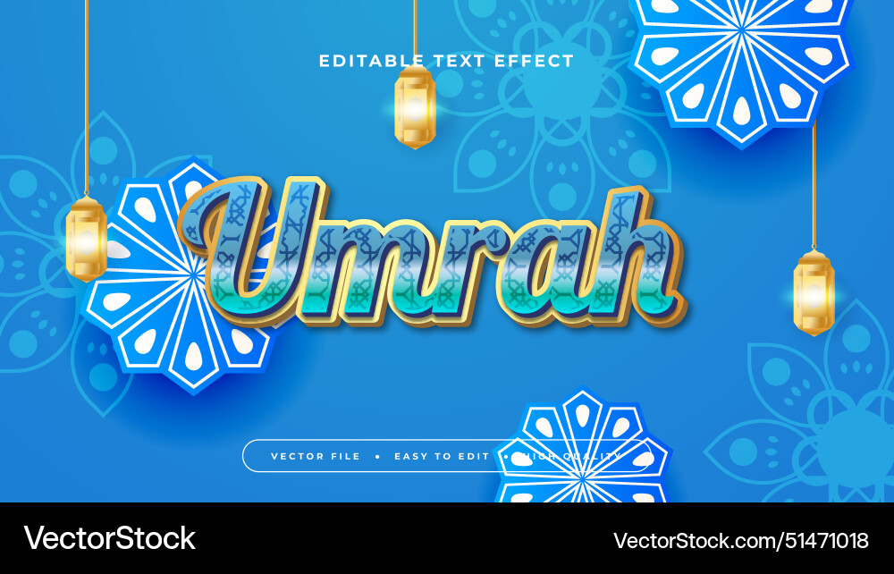 Blue gold and white umrah 3d editable text effect Vector Image