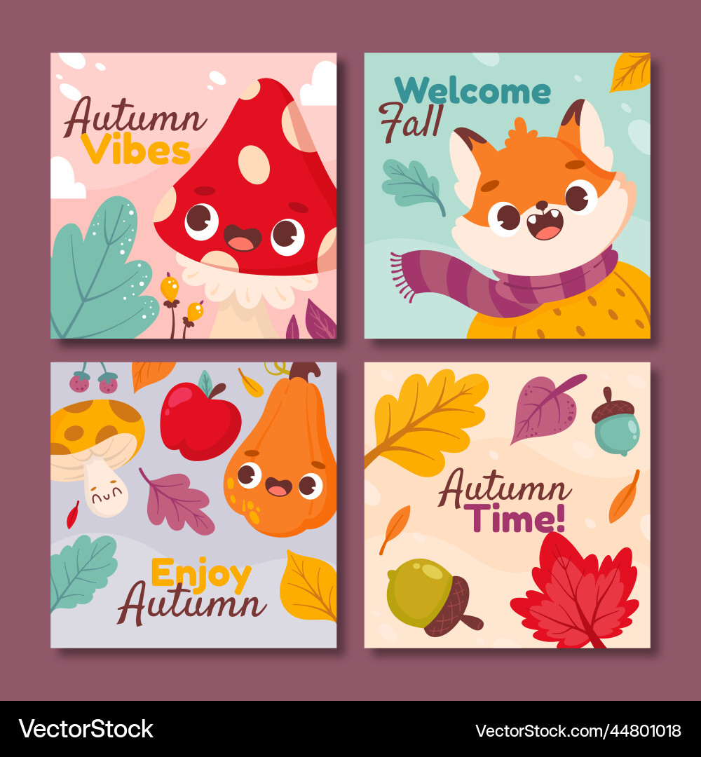 Cartoon autumn instagram posts collection design Vector Image