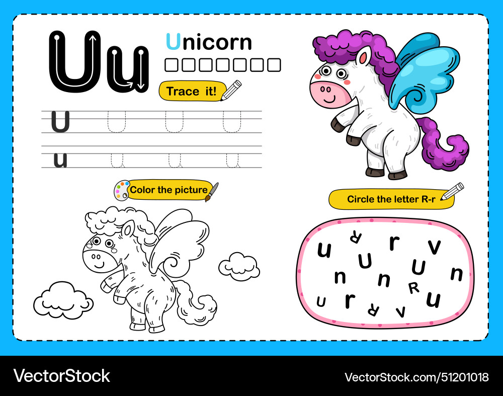 Isolated animal alphabet letter u-unicorn Vector Image