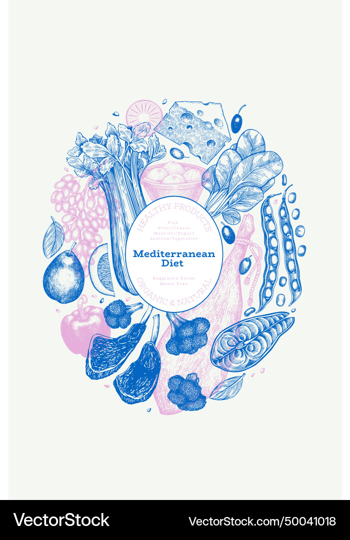 Mediterranean cuisine design template hand drawn Vector Image