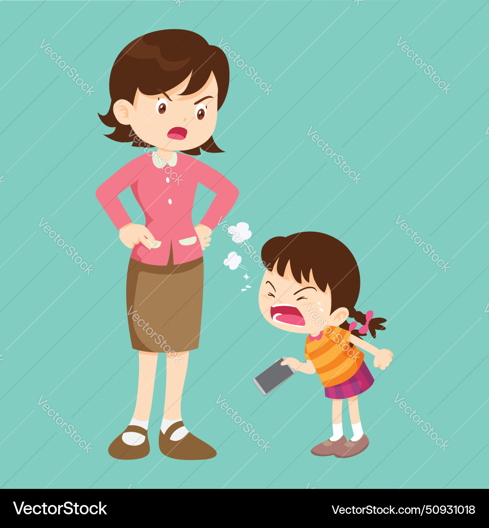 Parent angry to kid addicted phone Royalty Free Vector Image