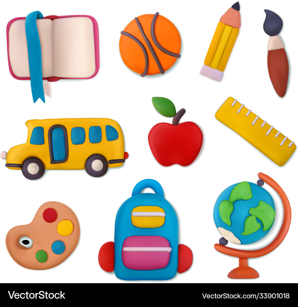 Plasticine School Objects Royalty Free Vector Image