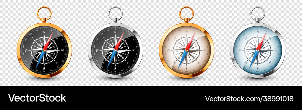 Realistic silver golden vintage compass Royalty Free Vector