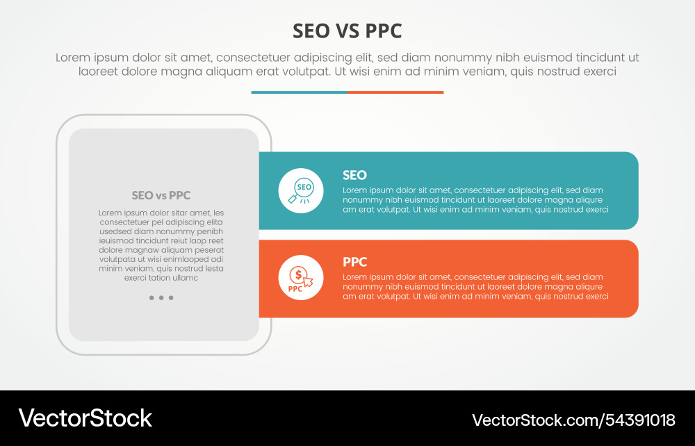 Seo vs ppc advertising comparison opposite Vector Image