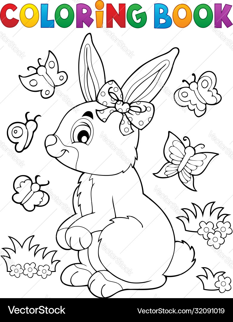Coloring book rabbit topic 2 Royalty Free Vector Image