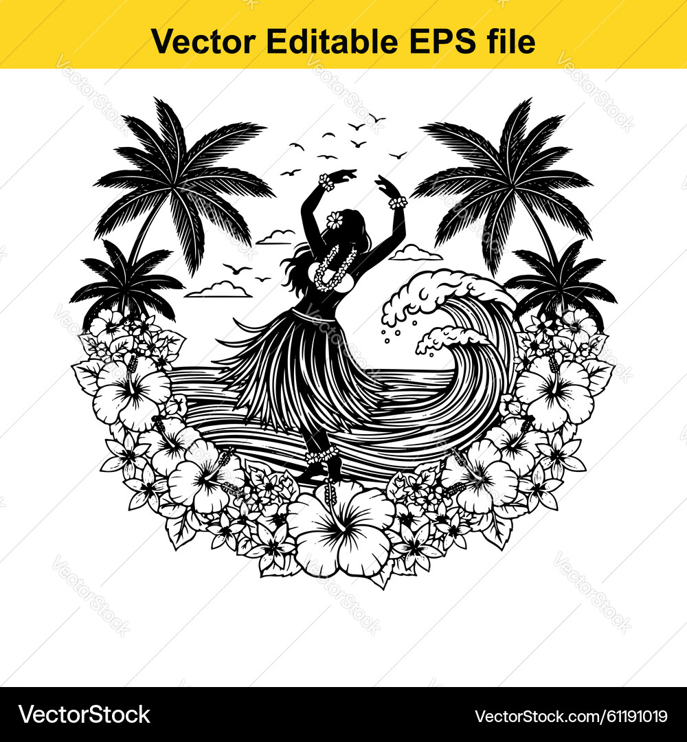 Hula Dancer on Wave (61191019) – Royalty-Free Vector | VectorStock