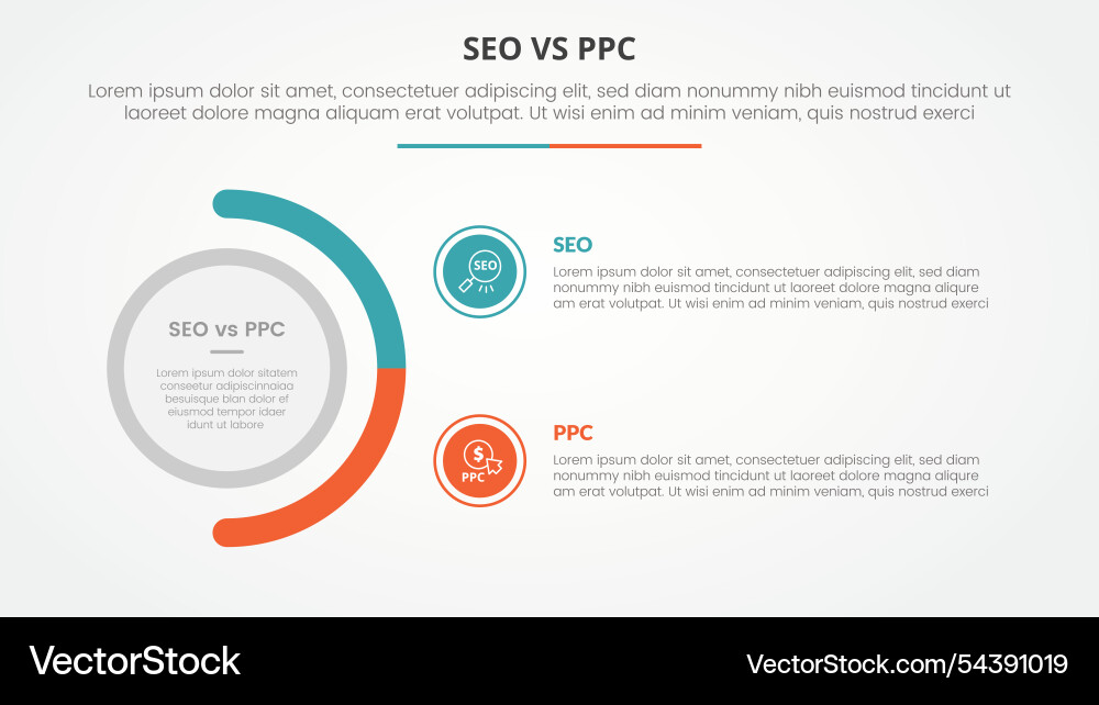 Seo vs ppc advertising comparison opposite Vector Image