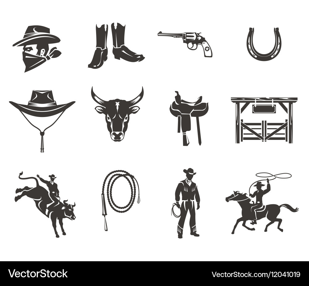 Set rodeo icons Royalty Free Vector Image - VectorStock