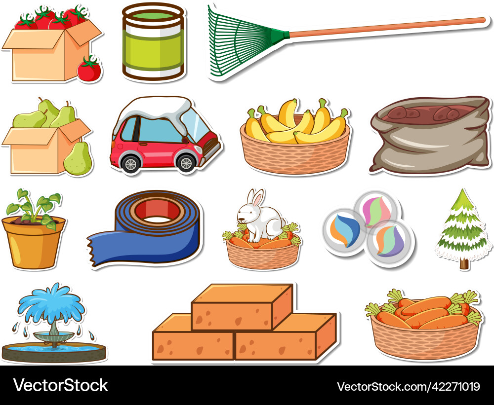 Sticker set of mixed daily objects Royalty Free Vector Image