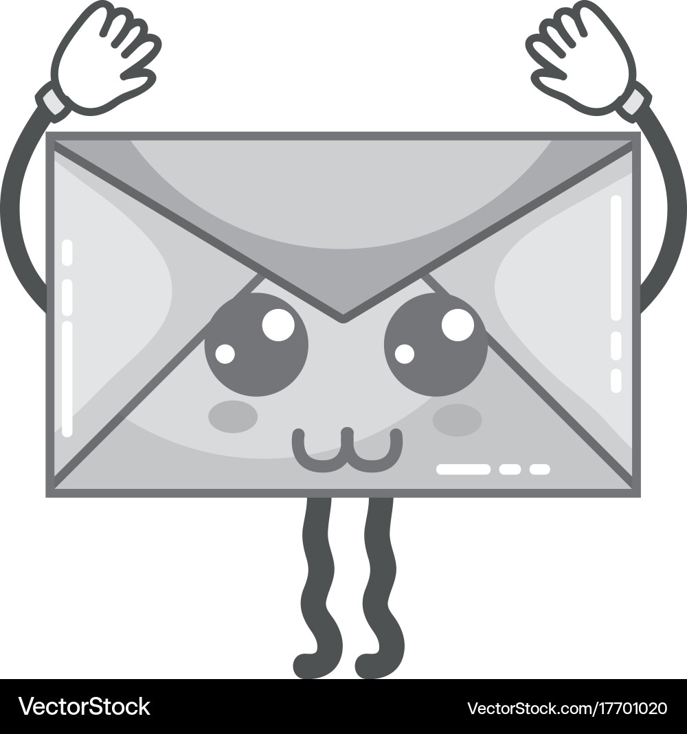 Grayscale kawaii cute happy e-mail message Vector Image