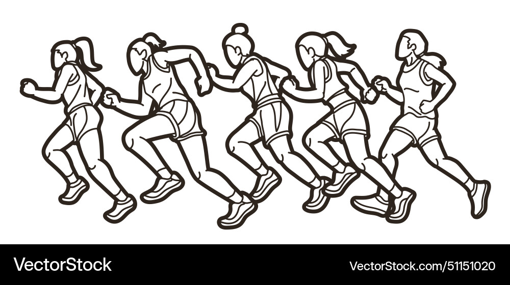 Group of women start running runner action Vector Image