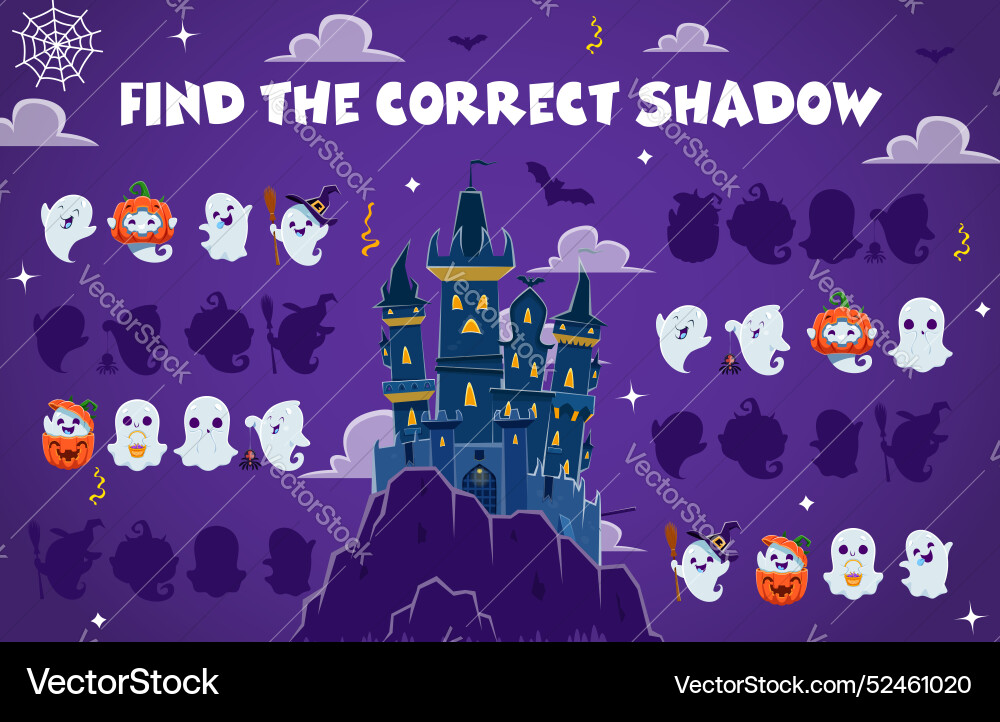 Halloween game find the correct shadow of ghost Vector Image