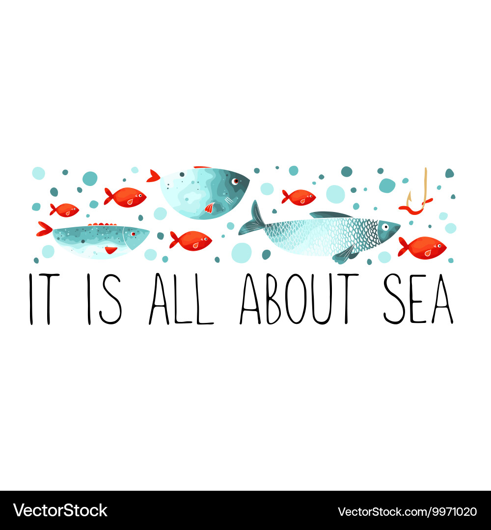 Header with funny fish in turquoise and red colors