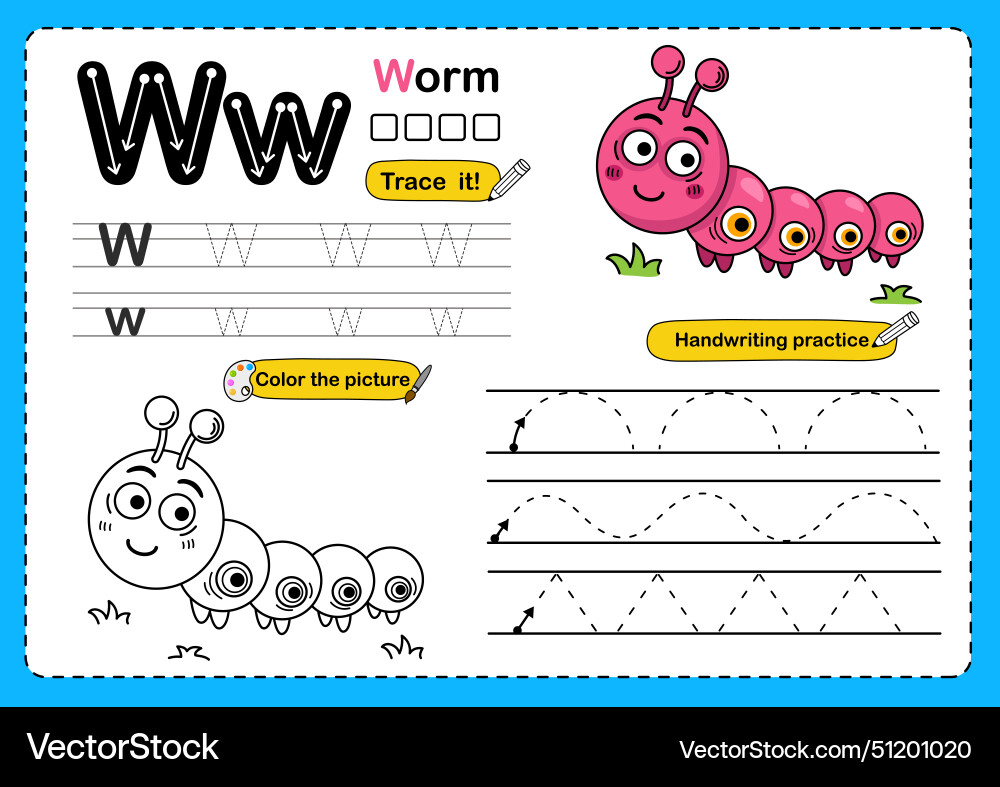 Isolated animal alphabet letter w-worm Royalty Free Vector