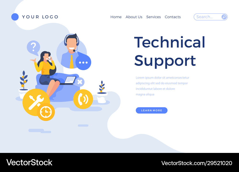 Landing page template technical support concept Vector Image