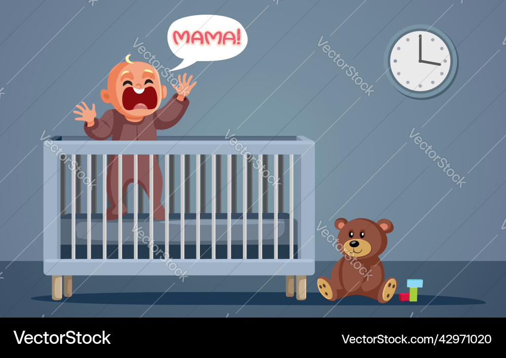 Scared Baby in Crib Royalty Free Vector Image - VectorStock