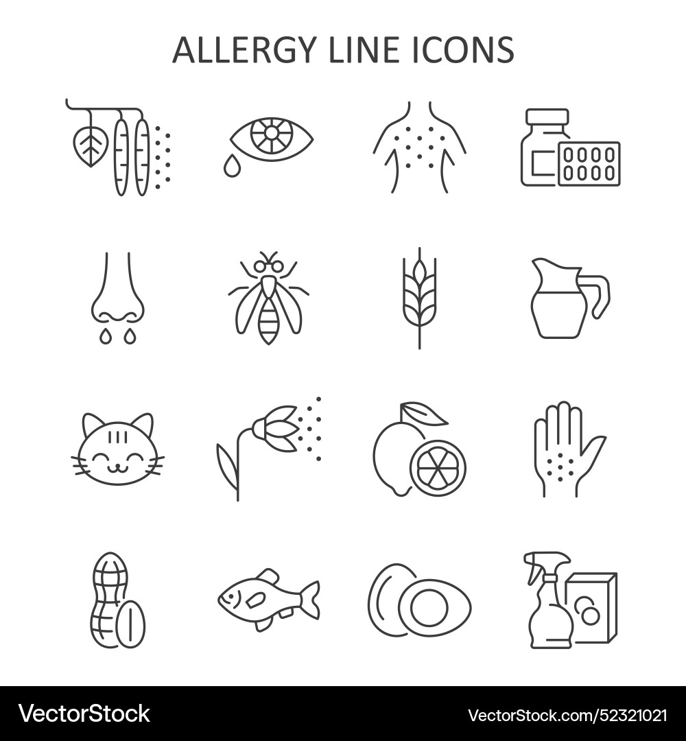 Allergy line icon set Royalty Free Vector Image