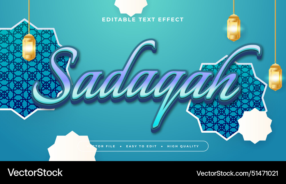 Blue white and gold sadaqah 3d editable text Vector Image