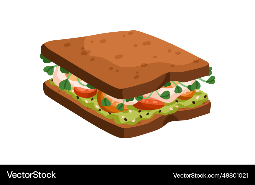 Breakfast sandwich with fried eggs tomato greens Vector Image