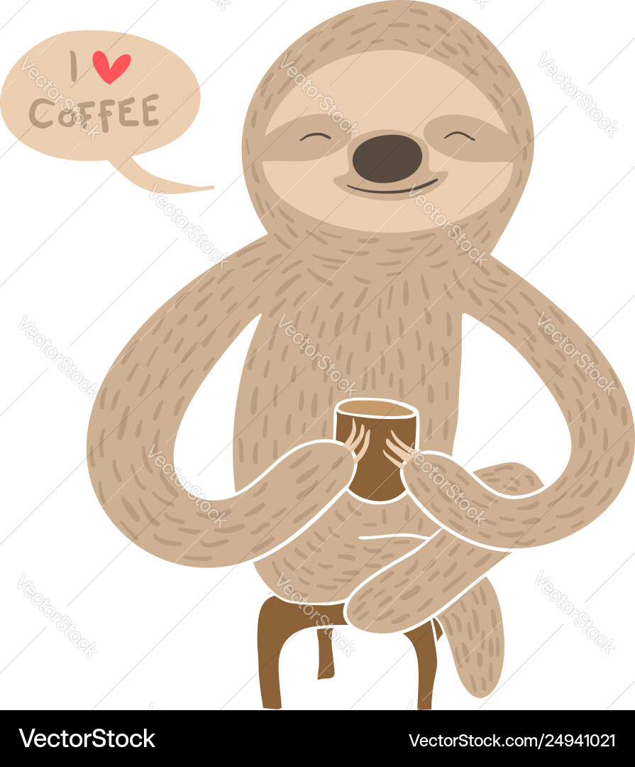 Cartoon sloth having coffee Royalty Free Vector Image