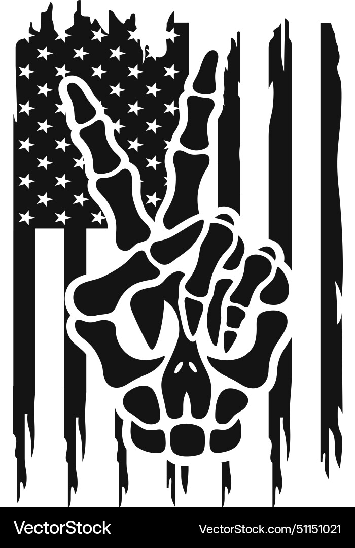 Funny peace sign skeleton with usa flag Royalty Free Vector