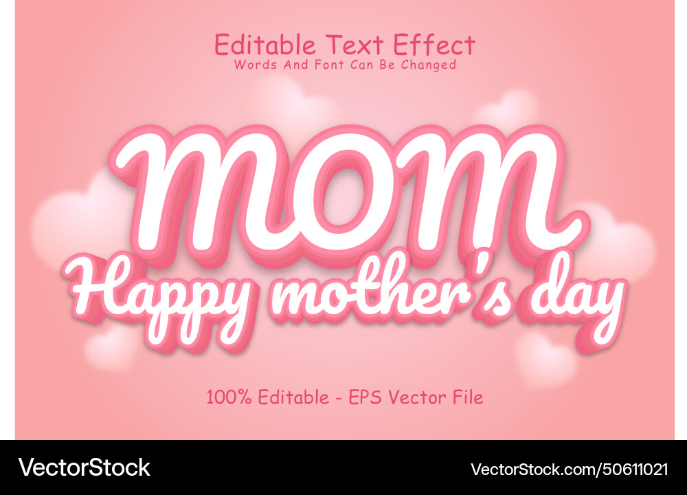 Mom happy mothers day editable text effect 3 Vector Image