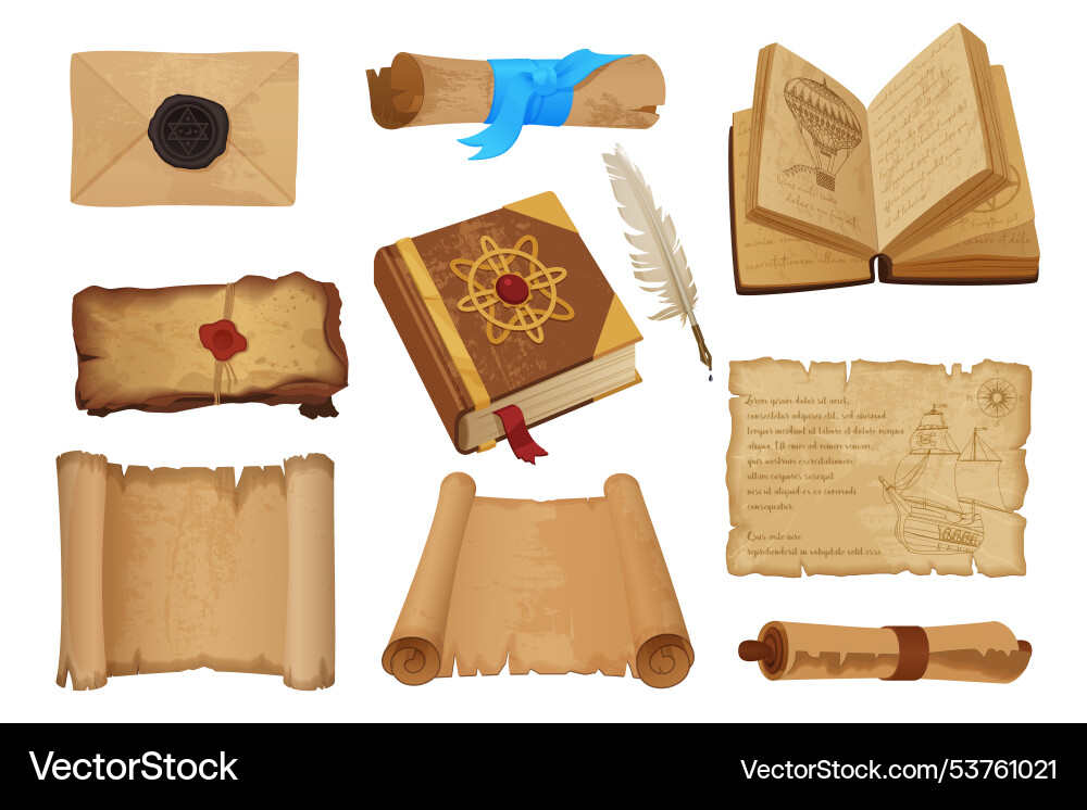 Old paper book and manuscript ancient letter Vector Image