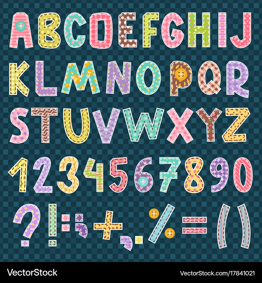 Patchwork alphabet font letters symbol style Vector Image