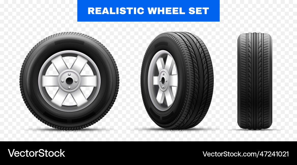 Three views of wheel tire Royalty Free Vector Image