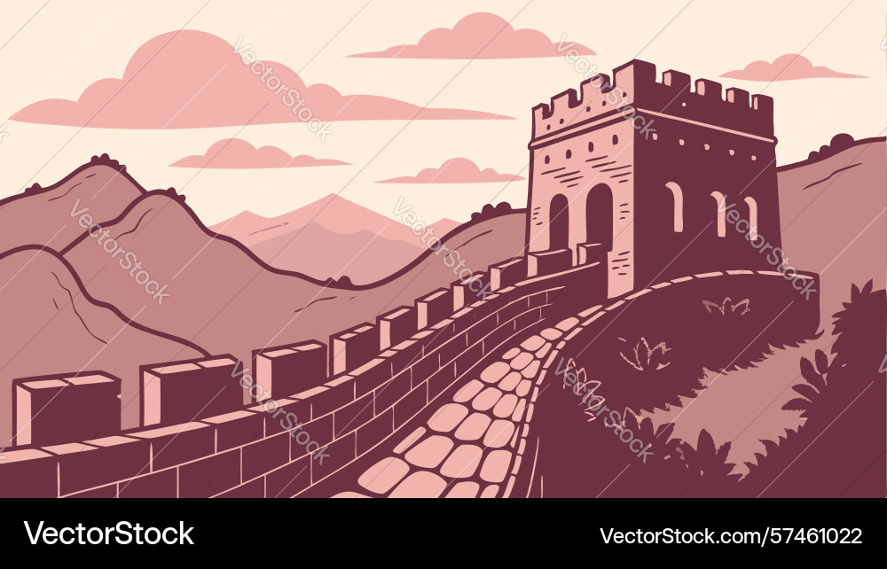 Ancient watchtower on great wall section art Vector Image