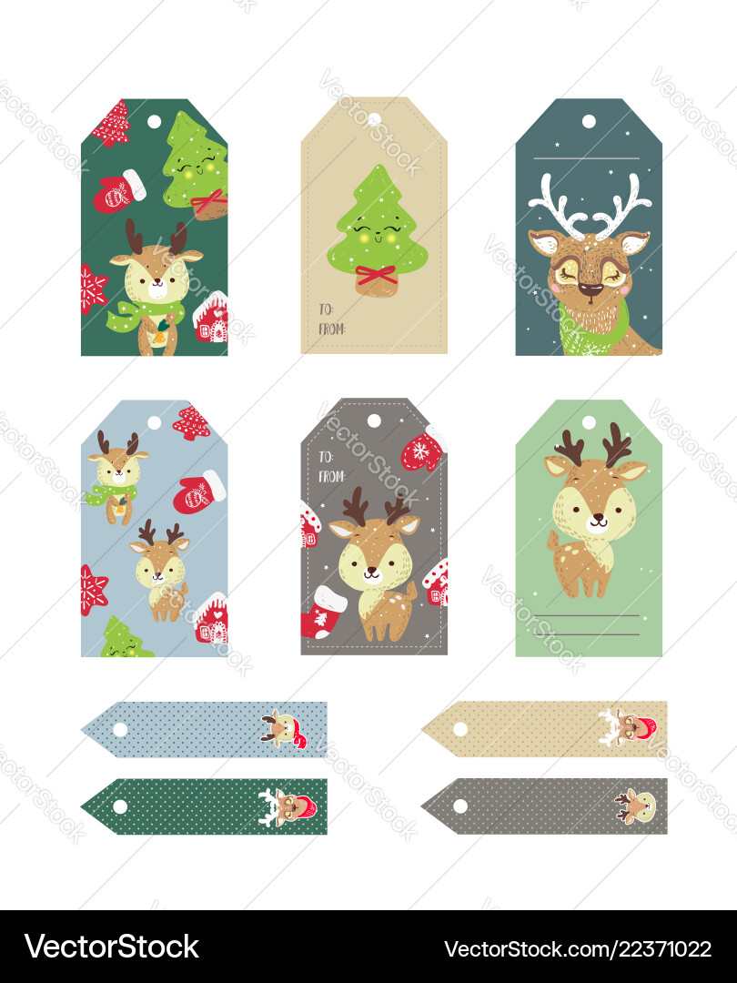 Cute Christmas Deer Tags Set Royalty Free Vector Image