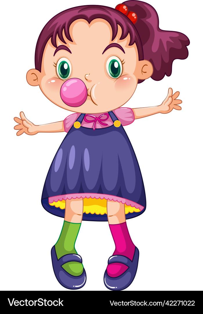 Cute happy girl cartoon character blowing bubble Vector Image