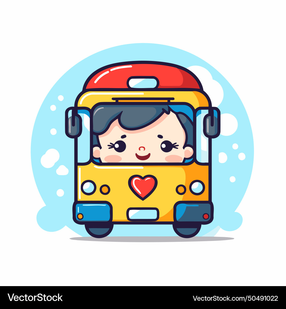 Cute little boy riding a school bus cartoon Vector Image