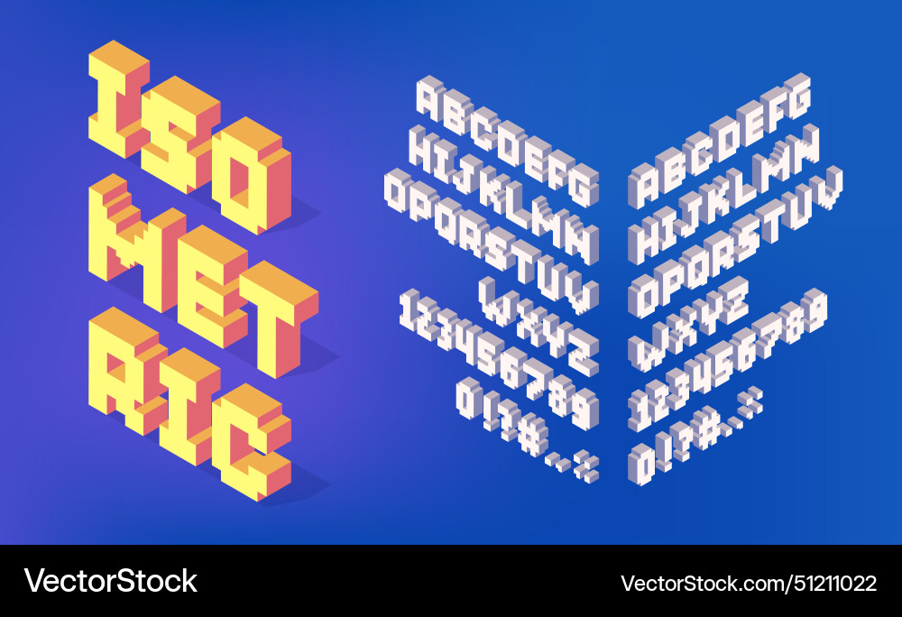 Isometric alphabet 3d perspective letters numbers Vector Image