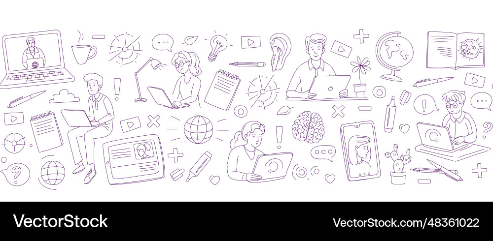 Learning online e-learning video call chat Vector Image