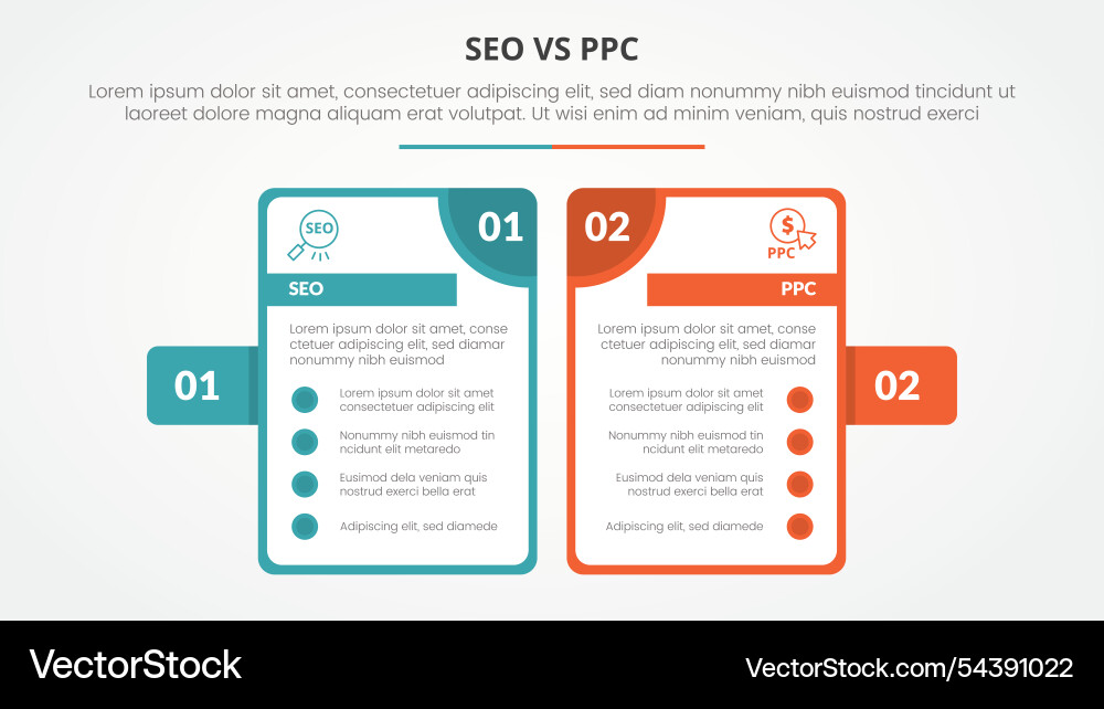Seo vs ppc advertising comparison opposite Vector Image