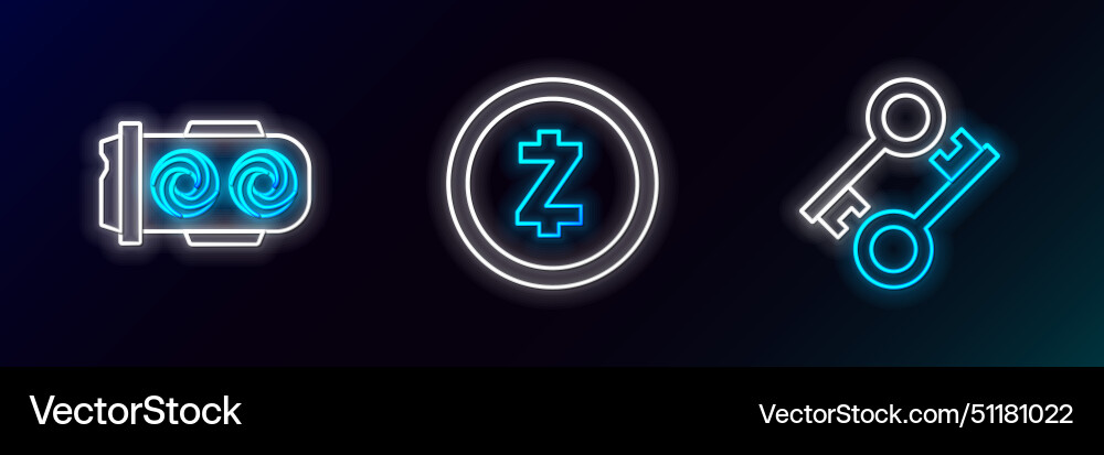 Set line cryptocurrency key mining farm and coin Vector Image