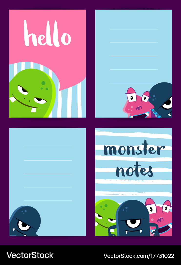 Vertical note cards set with cute monsters Vector Image