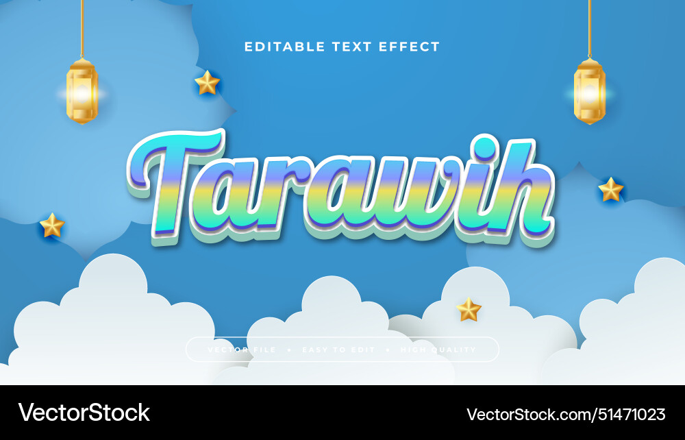 Blue green and white tarawih 3d editable text Vector Image