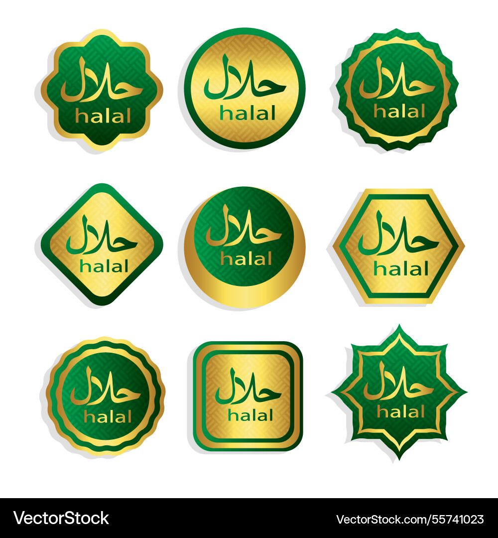 Halal stamp collection with flat design Royalty Free Vector