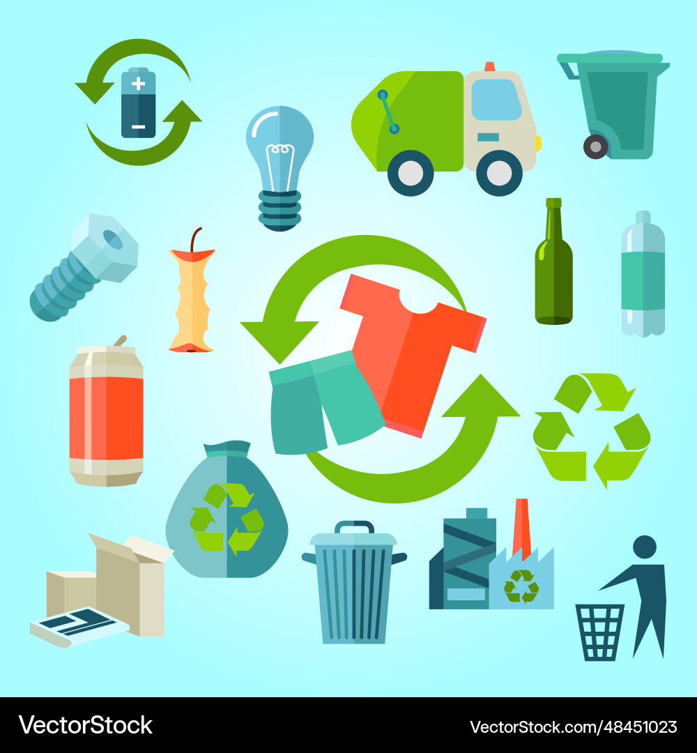 Recycling icons set with waste types collection Vector Image